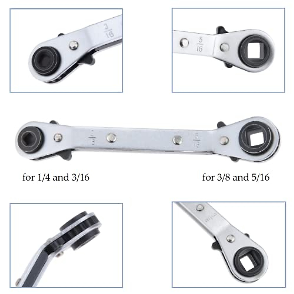 gohantee Refrigeration Ratchet Wrench 4 Different Sizes - 1/4 x 3/16 Square x 3/8 x 5/16 Square Air Conditioning Ratcheting Service Wrench