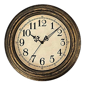 Plumeet Retro Wall Clock, 12'' Non Ticking Classic Silent Vintage Wall Clocks Decorative Kitchen Living Room Bedroom - Battery Operated