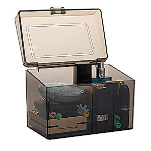 Cotton Ball and Swab Holder Organizer with Lid, Acrylic Square Cotton Pad Container Bathroom Vanity Countertop Canister Jar for Q-Tips, Make Up Pads, Cosmetics, Bath Salts (Gray, 4 Partitions )