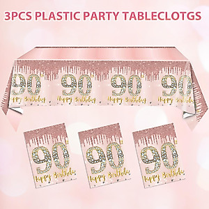 Xiliconie 3 Pack 80th Birthday Tablecloth Decorations Rose Gold Happy 80 Birthday Table Cover Party Supplies for 80 Year Old Birthday Anniversary Decor Supplies