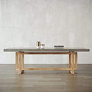KunMai 63'' Dining Table Concrete Grey Dining Table for 6 Rectangle Wooden Tabletop