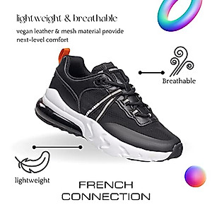French Connection Women's Premium Breathable Athletic Shoes Walking Running Workout Tennis Comfortable Non Slip Fashion Sneakers for Women with Air Cushion in Black Size 8.5