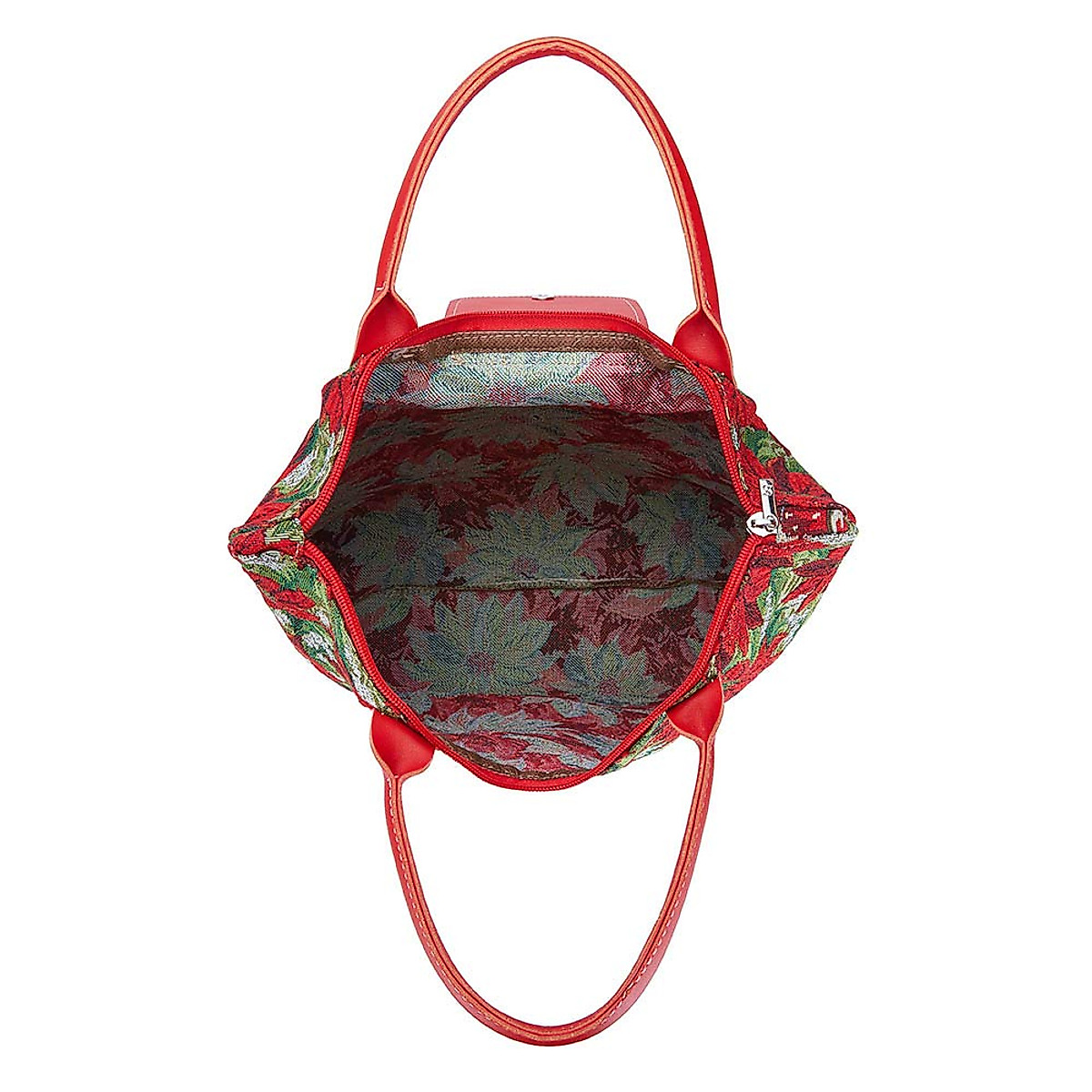 Signare Tapestry Foldable Tote Bag Reusable Shopping Bag Grocery Bag With Xmas Poinsettia Design (FDAW-XMAS-POIN)