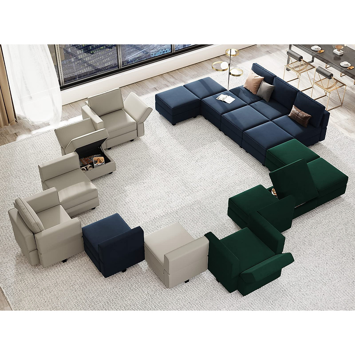 Belffin Modular Sectional Sofa Couch with Ottoman L Shape Corner Couch Sofa with Storage Modular Sofa with Chaise Velvet Grey…