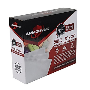 ArmorVac 5mil Precut Vacuum Seal Bags (100 Pack) (11"x24", All Clear)