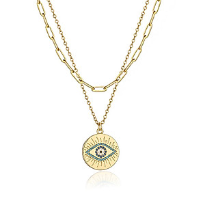 WDSHOW Layered Paperclip Choker Evil Eye Pendant Necklaces Gifts for Women (A style)
