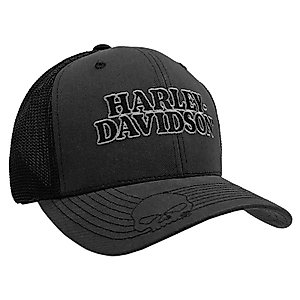 Harley-Davidson Men's Embroidered Skull & H-D Text Mesh Trucker Cap Black
