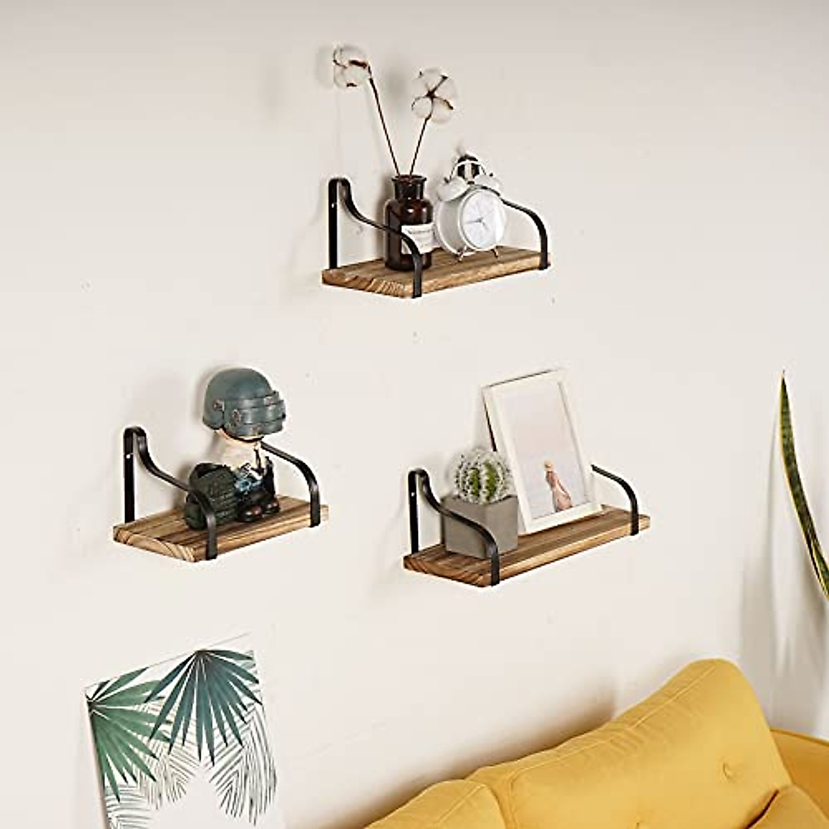 FARWIX Wall Shelves for Room Decor，Rustic Wood Floating Shelves, Wall Mounted Shelf Hanging Shelving for Living Room, Bathroom, Kitchen Wall Storage，Set of 3 Wall Shelf for Plants, Books