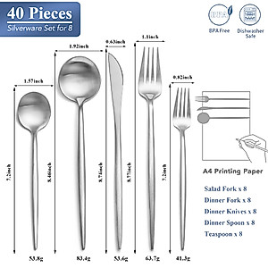 40 Piece Silverware Set Service for 8, EIUBUIE Premium Stainless Steel Cutlery Set, Matte Finish Unique Flatware Sets, Modern Kitchen Tableware Eating Utensil Sets Include Spoons Forks Knives