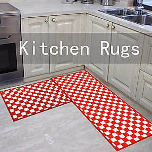 EUCH 2 Piece Carpet Rubber Backing Non-Slip Kitchen Mat Doormat Area Rugs (Red, 17"x23"+17"x47")