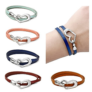 Heart Leather Bracelet for Women Stackable Wrap Cuff Bracelet Love Punk Leather Choker Necklace Valentine's Day Jewelry(Black)