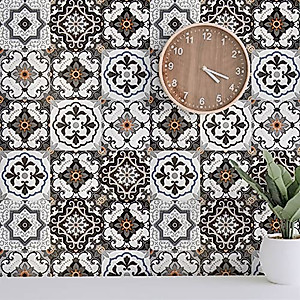 Orainege Bohemian Peel and Stick Wallpaper Backsplash 17.7inx78.7in Kitchen Wallpaper Peel and Stick Vinyl Self Adhesive Wallpaper Gray Boho Tile Pattern Contact Paper Decorative Removable Wall Paper