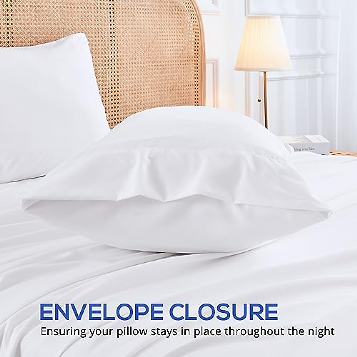 HUXMEYSON King Sheets Set, 4-Piece Bed Sheets & Pillowcases, Cooling Sheets with 16-inch Deep Pocket, White