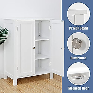 SUPER DEAL Modern Bathroom Floor Storage Cabinet with Adjustable Shelf and Double Door Rust Proof, Living Room Modern Home Furniture Storage Organizer Cabinet