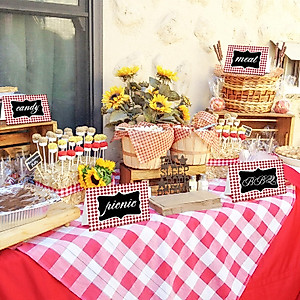 24PCS BBQ Party Decorations Place Cards for Table Setting Red Gingham Tent Cards Plaid Chalkboard Signs with Marker Picnic BBQ Decorations Food Labels for Party Buffet Birthday Baby Shower Party