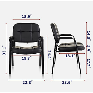 CLATINA Office Reception Guest Chair with Bonded Leather Padded Arm Rest Ergonomic Guest Chair for Waiting Room Conference Desk Black 2 Pack