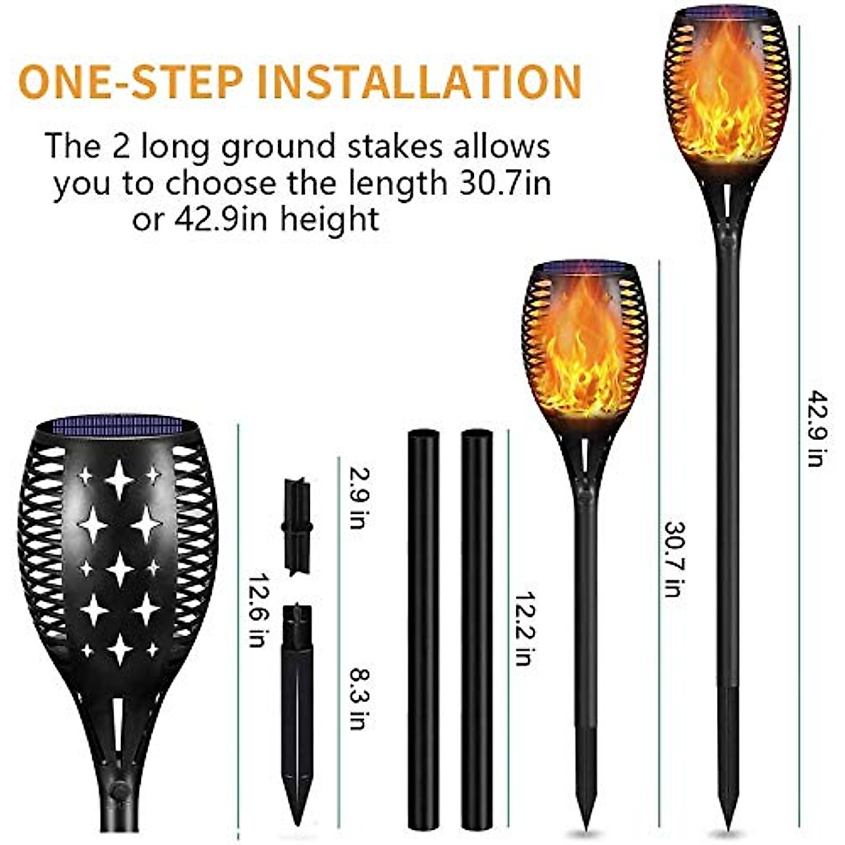 YoungPower Solar Outdoor Torch Lights LED Landscape Lighting 43" Solar Outdoor Path Lights Waterproof Solar Flame Lights Torch Dusk to Dawn Auto On/Off Security for Garden Yard Patio, 4 Pack