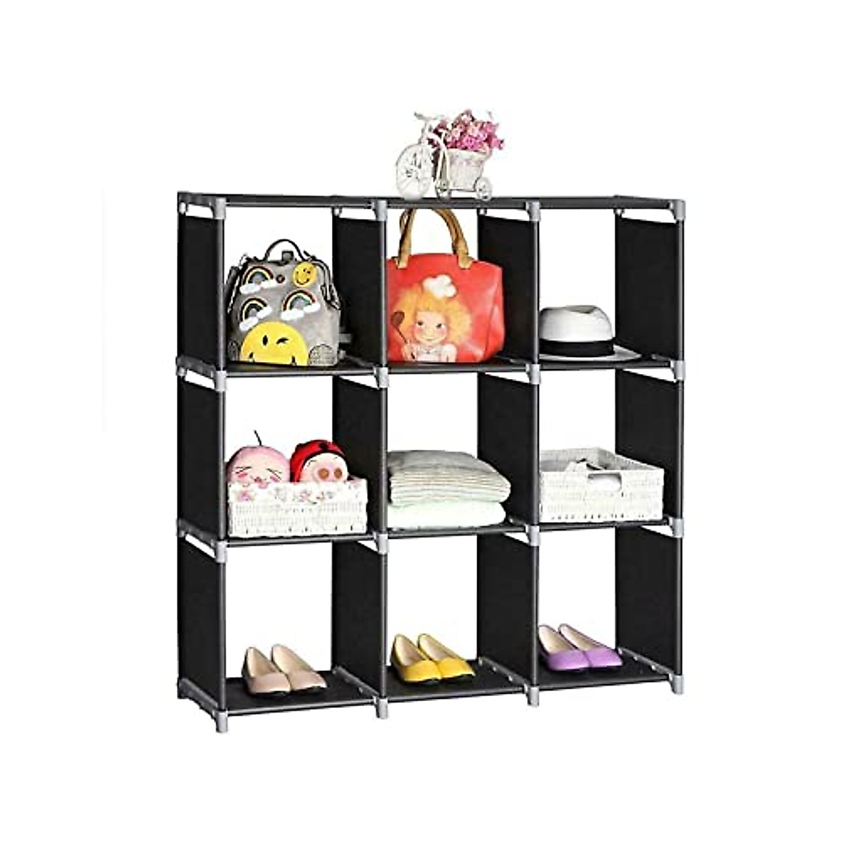 AMAIR 3 Tier Storage Cube Closet Organizer Shelf 9 Cube Cabinet Bookcase Storage Black GPJJPUS