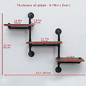 OLDRAINBOW Industrial Pipe Shelving Wall Mounted,Real Wood Book Shelves,Rustic Metal Floating Shelves,Wall Shelf Unit Bookshelf Hanging Wall Shelves,Farmhouse Kitchen Bar Shelving