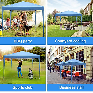 10 x 10 FT Pop Up Canopy Tent, Foldable & Adjustable Height, Stable Steel Frame Easy Set-up Outdoor Tent, Portable Carrying Bag, for Parties, Picnics & Camping, Blue