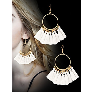 Gejoy Tassel Hoop Earrings Fan-shaped Drop Earrings Dangle Eardrop for Women Party Bohemia Dress Accessory, 3 Pairs