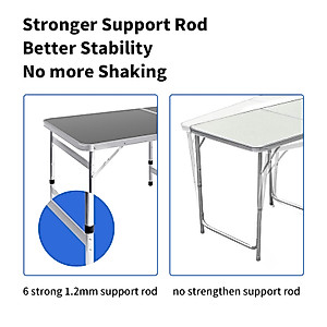 Moosinily 6 Ft Folding Table Adjustable Height Camping Table Aluminum Portable Table with Handle Tri-fold Outdoor Table Picnic BBQ Party Black