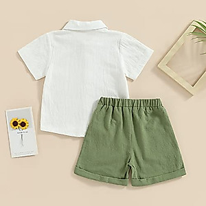Karuedoo Toddler Baby Boy Clothes Cotton Linen Short Sleeve Button Down Shirt Shorts Set 2Pcs Summer Outfits (A-White Green, 3-4 Years)