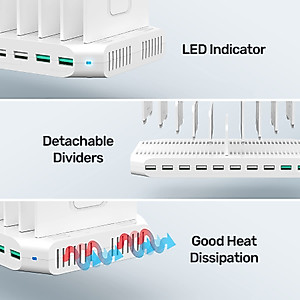 iPad Charging Station, Unitek 96W 10-Port USB Charging Dock Hub with Quick Charge 3.0, Charging Stand Compatible Multiple Device, Charging 8 iPads Simultaneously - [Upgraded Divider]