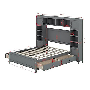 BEBPILOO Full Size Wooden Bed with All-in-One Cabinet and Shelf for Kids,Teens (Gray)