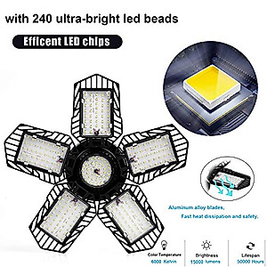 BLUERIN LED Garage Lights, 160W Garage LED Lights 16500LM Super Bright Deformable Garage Lights Ceiling LED Basement Lighting Fixture Adjustable Roller Ideal for Workshop Warehouse Attic (2-Pack)