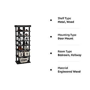 HOMEFORT 7-Tier Wood Shoe Rack, Double Rows, Black, 18" W x 11" D x 45" H