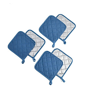Potholders Set Trivets Kitchen Heat Resistant Pure Cotton Coasters Hot Pads Pot Holders Set of 6 for Everyday Cooking and Baking by 7 x 7 Inch (Blue)