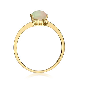 Gin & Grace 14K Yellow Gold Natural Ethiopian Opal Ring with Real Diamonds for women | Ethically, authentically & organically sourced (Round-cut) shaped opal hand-crafted jewelry for her |