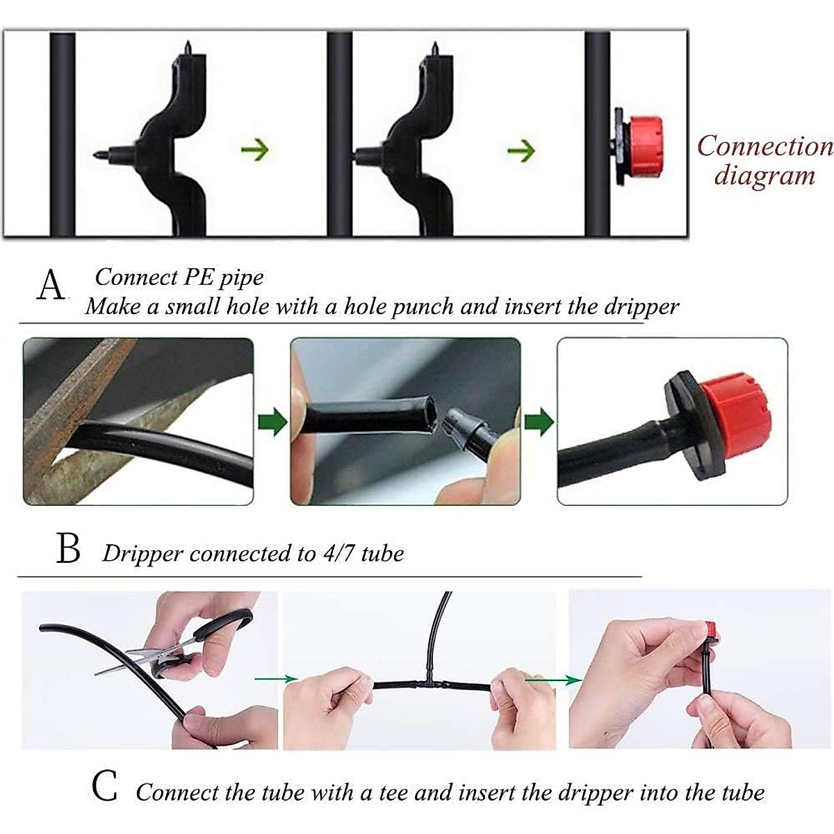 Kalolary 200Pcs Adjustable Drip Irrigation Emitters, 1/4Inch Adjustable Micro Drip Irrigation System Watering Sprinklers Anti-Clogging Emitter Dripper Red Garden Supplies