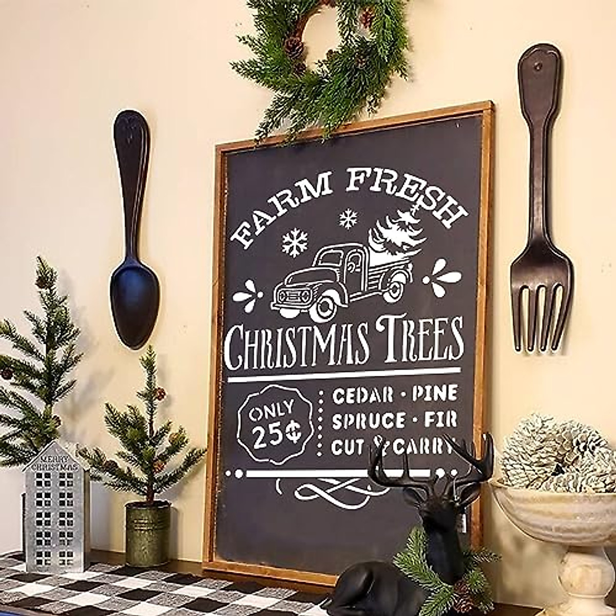 10 Pieces Christmas Stencils Reusable, 8 X 11 Inch Holiday Farm Fresh Christmas Tree Stencils for Painting on Wood Sign DIY Crafts Fabric Canvas Winter Decor (10pcs A4 chrismtas-old)