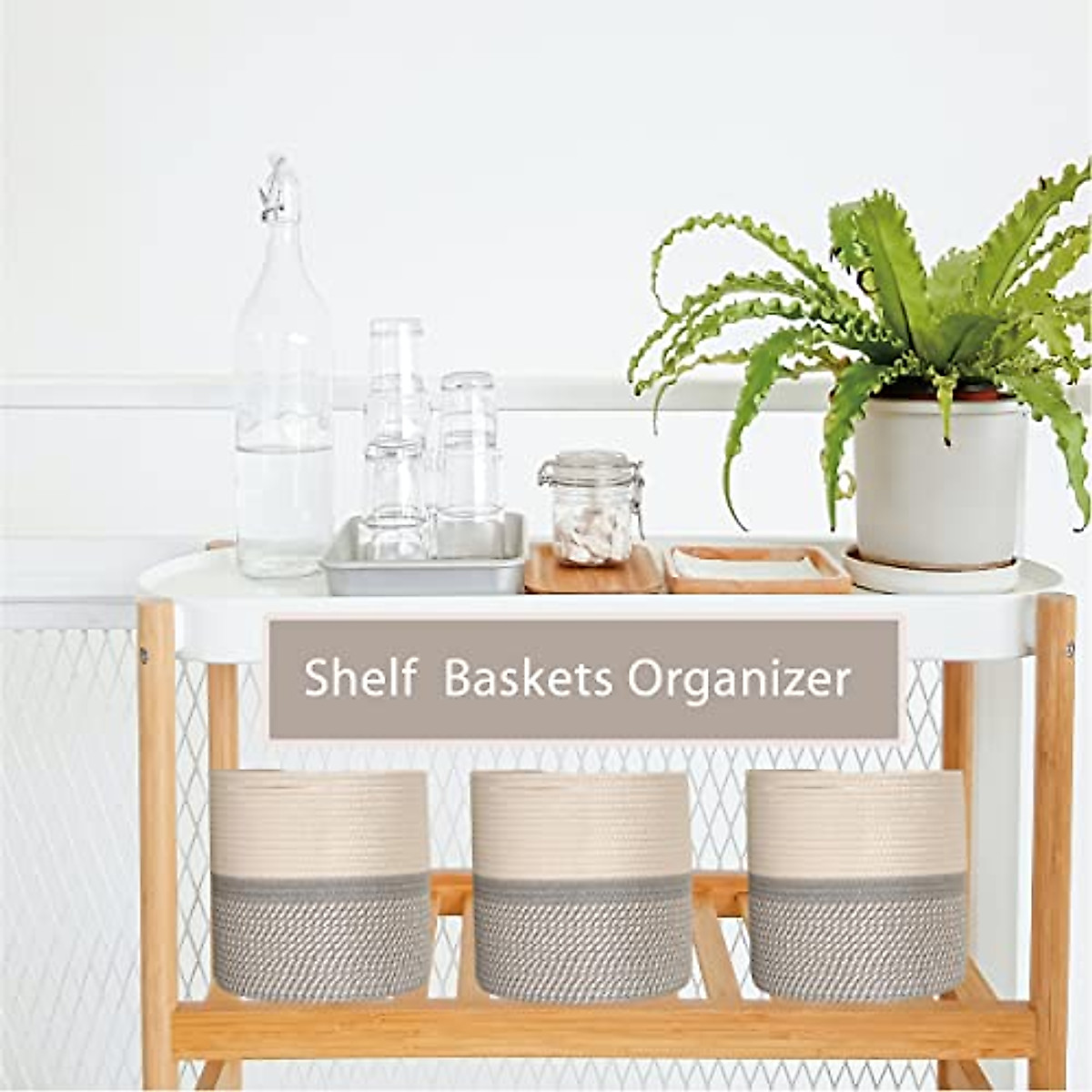 OHROS 1 Piece Woven Baskets For Storage Cotton Rope Baskets For Organizing 11 Inch Cube Storage Bin Small Laundry Basket For Bathroom Cat Dog Toys Bin Clothes Closet Storage Shelf Organizer 11x11x11''