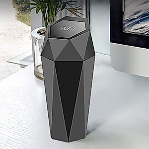 Yonput Pack-1 Car Trash Can with Lid, 3" x 7.8" Portable Automatic Small Trash Can, Diamond Design Waterproof Trash Can Used in Car Home Office (Black)