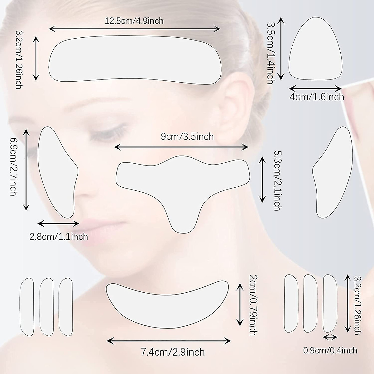 16 Pcs Reusable Silicone Chest Pads Patch Silicone Neck Pad Forehead Pad Set, Cleavage Pad Eye Mask Cheek Stick Anti Wrinkle Strips Anti Wrinkle Patches