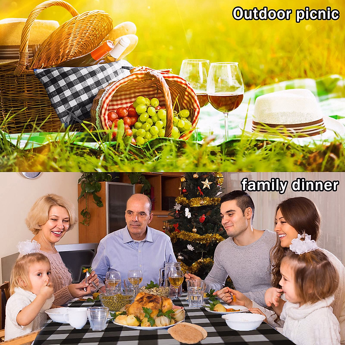 wagude Rectangle Vinyl Camping Picnic Table Cover + Benches 3-pc Set,30x72'' (6-FT) Flannel Backing Elastic Waterproof Wipeable red/White Checkered Plastic Tablecloth for Indoor Outdoor Patio Park