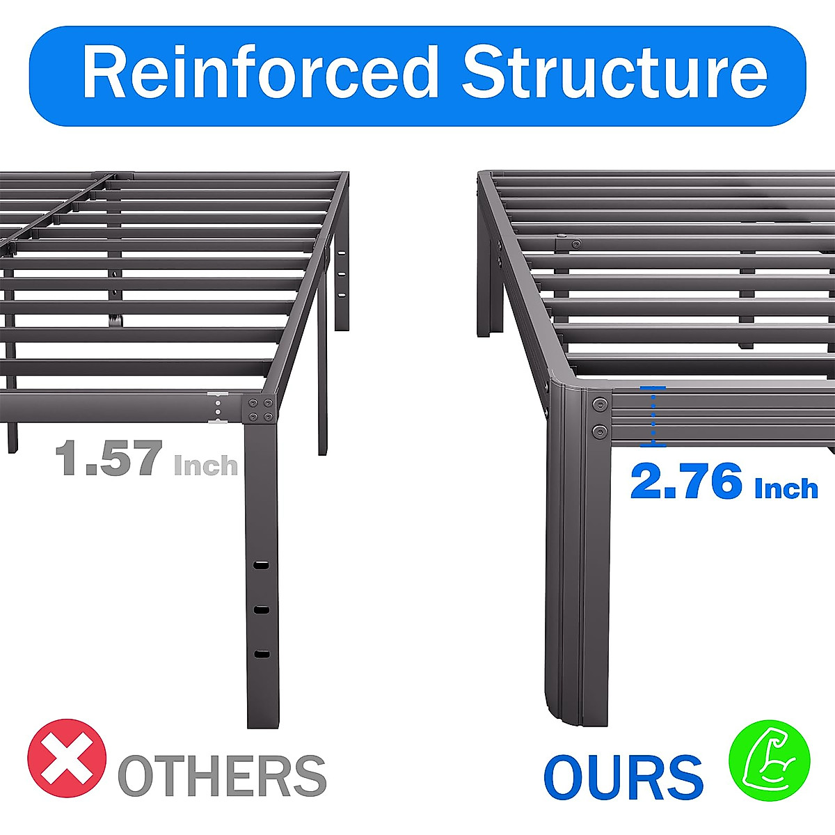 Askeld Queen Bed Frames, 18 Inch High Bedframe No Box Spring Needed, Heavy Duty Steel Slats Platform Mattress Base, 4500lbs Weight Capacity Reinforced Metal Frame, Noise-Free, Easy Assembly, Black