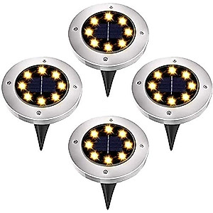 Solar Ground Lights, Timepoch 4 Pack Solar Lights Outdoor 8 LED Solar Garden Lamp Waterproof In-Ground Outdoor Landscape Lighting for Patio Pathway Lawn Yard Deck Walkway (Warm White)