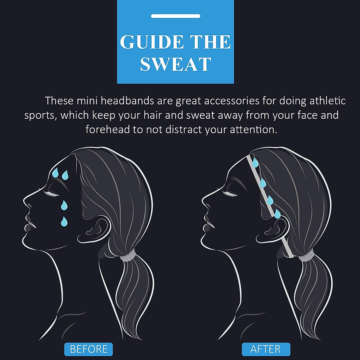 9 Pieces Thick Non-Slip Elastic Sport Headbands, Elastic Silicone Grip Exercise Hair and Sweatbands for Yoga (Black, Gray)