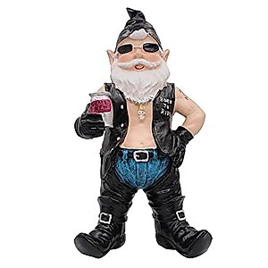 Afadorable Resin Biker Gnome Figurine Garden Gnome Statue Indoor or Outdoor Decorations Gnome Sculpture for Home Yard Decoration 5.8" L x 4.0" W x 11.4" H