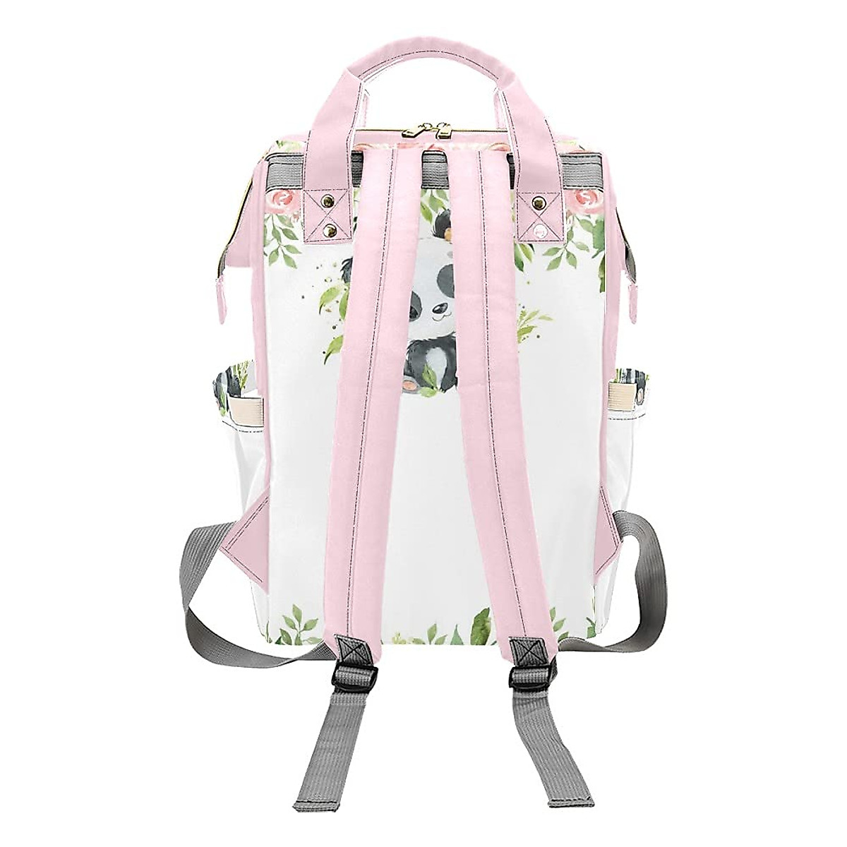 SunFancy Personalized Pink Flower Panda Bamboo Diaper Backpack with Name Text Large Capacity Custom Multi-Function Bag Unisex Travel Backpack for Mom Dad Boy Girl
