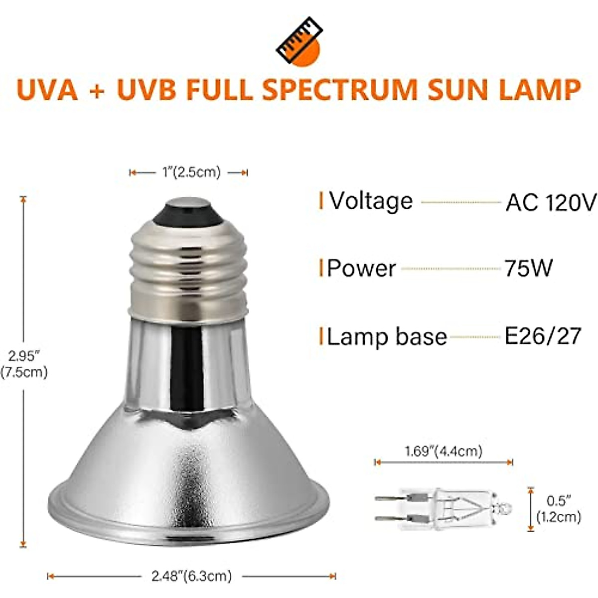 Simple Deluxe 4-Pack Reptile UV Bulb 75W, UVA & UVB Full Spectrum Sun Lamp with 4 Replacement Mini Bulbs, for Lizard/Reptiles/Snacks/Tortoise, Amphibian Pets