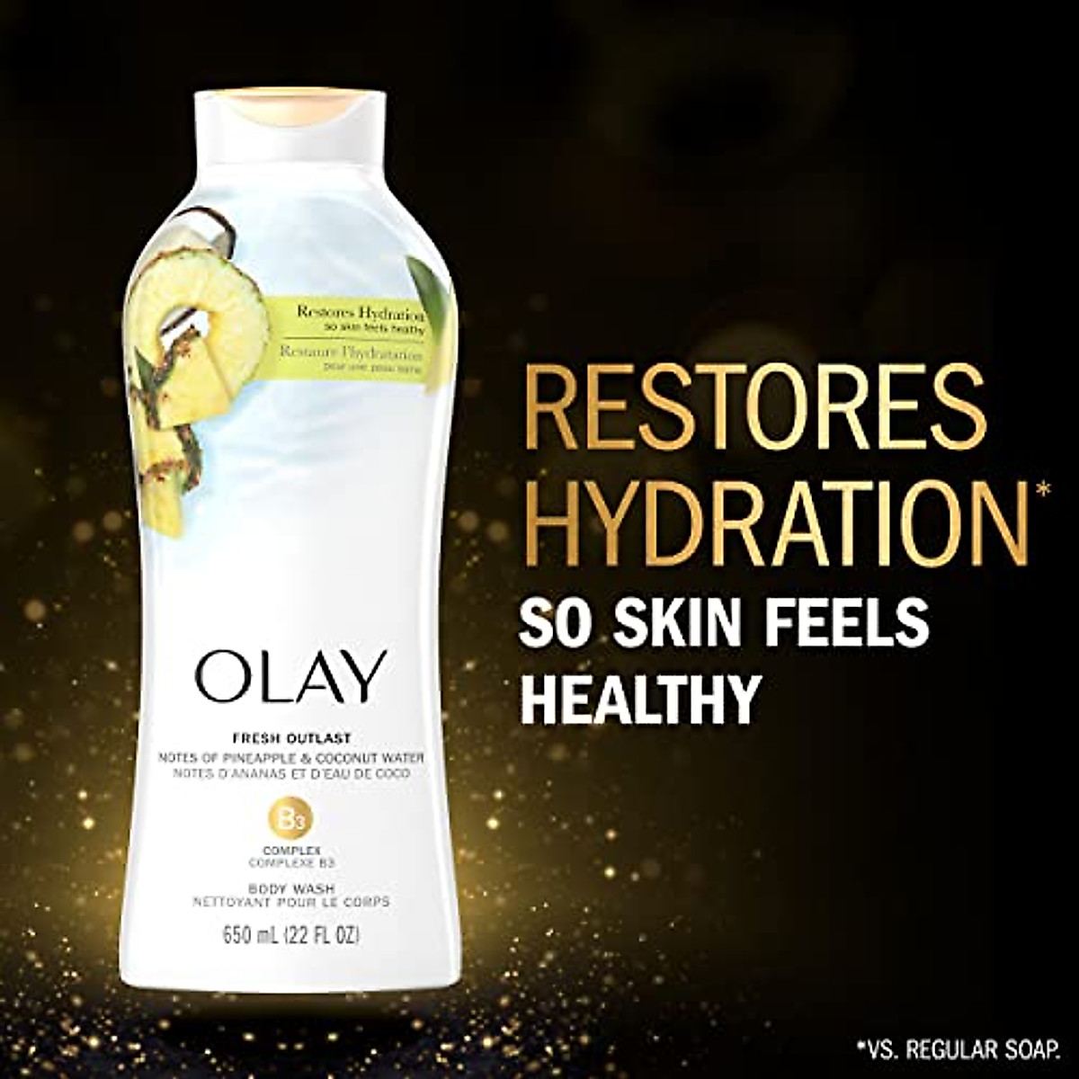 Olay Fresh Outlast Paraben Free Body Wash with Rejuvenating Notes of Pineapple and Coconut Water, 22 fl oz, Pack of 4