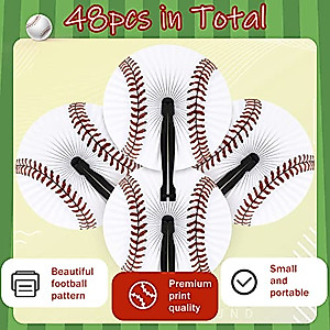 48 Pack Baseball Paper Fans Decorations Party Favors Round Folding Fans with Plastic Handle Craft Handheld Fan Baseball Cutouts Hand Hanging Fans for Weddings Sports Themed Birthday Festival Kid Gift