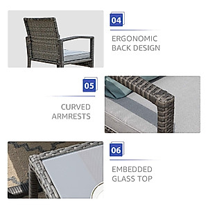 Patiorama 5 Piece Outdoor Patio Wicker Furniture Set, All Weather PE Rattan Chair and Ottoman Footstool Set, W/Coffee Table, Cushions (Light Grey) for Garden, Balcony, Porch, Space Saving Design