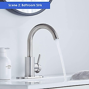 BEHOK Wet Bar Sink Faucet Single Hole Stainless Steel 1 Handle Small Modern Kitchen Tap Prep Sink Bath Bathroom Mixer
