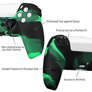TNP Controller Case for PS5 Silicone Controller Skin for Dualsense Cover + 8 Pro Thumb Grips Set Sony Playstation 5 Skins Accessories Dark Green with Ergonomic Textured Grip